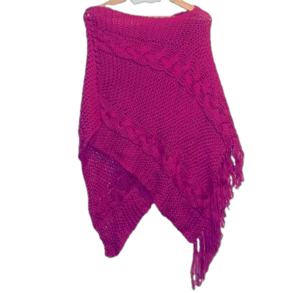 Vintage | Accessories | Vintage Magenta Pink Crocheted Poncho Shawl ...